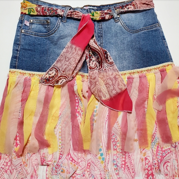 Crest | Skirts | Crest Jeans Half Demin Half Sheer Fringe Skirt Summer ...